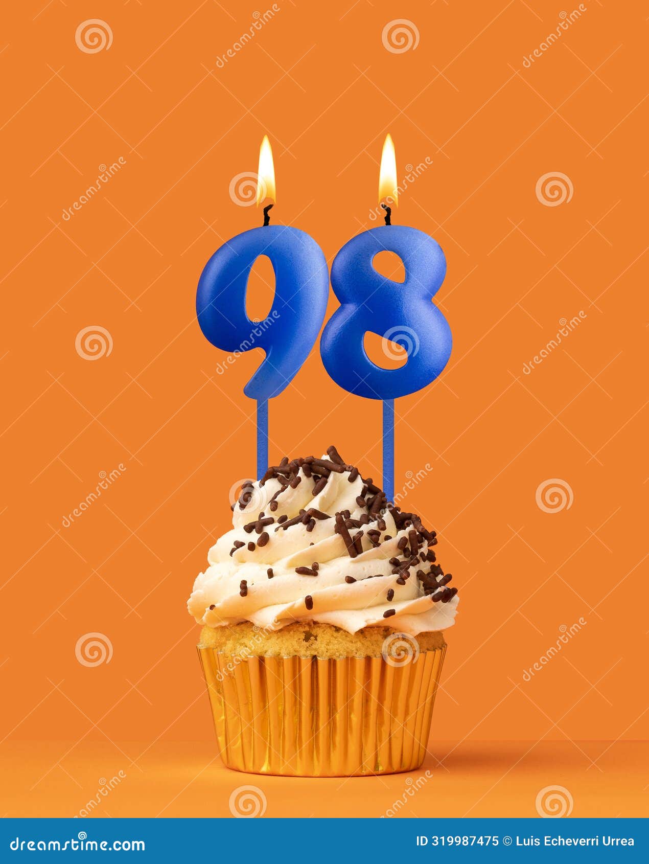 Blue Candle Number 98 - Birthday Cupcake on Orange Background Stock ...