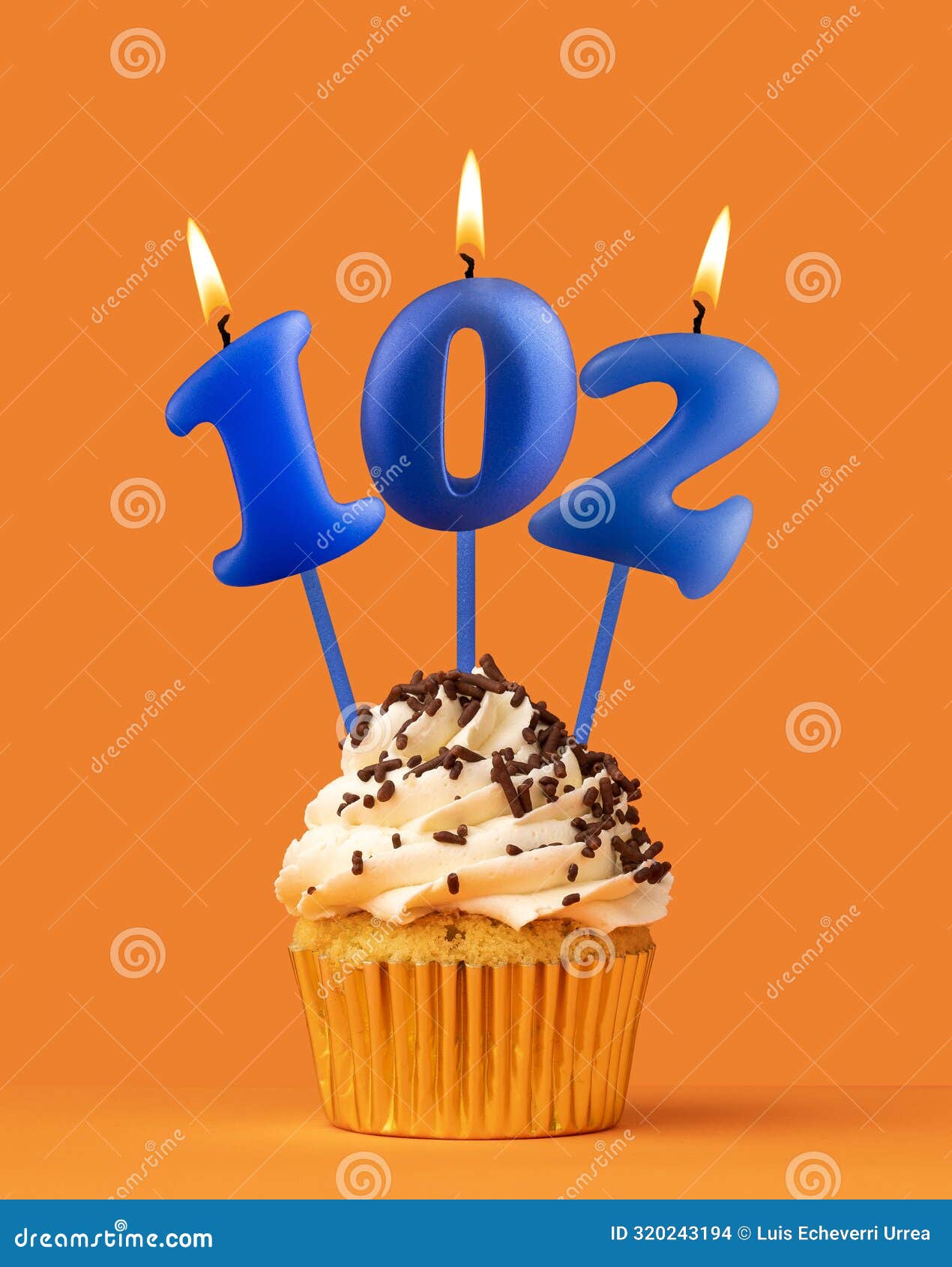 Blue Candle Number 102 - Birthday Cupcake on Orange Background Stock ...