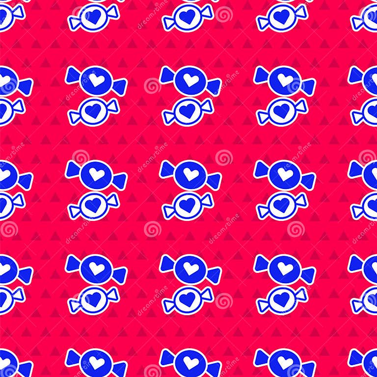 Blue Candy Icon Isolated Seamless Pattern on Red Background. Vector ...