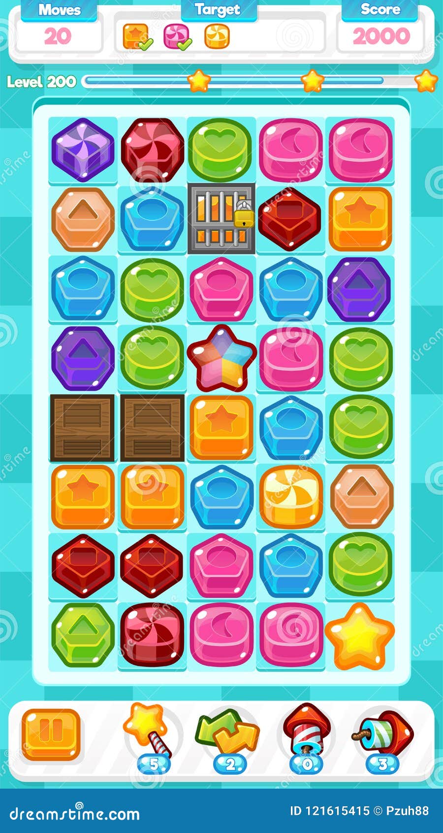 Blue Candy Match Three Game Assets Stock Vector - Illustration of play ...