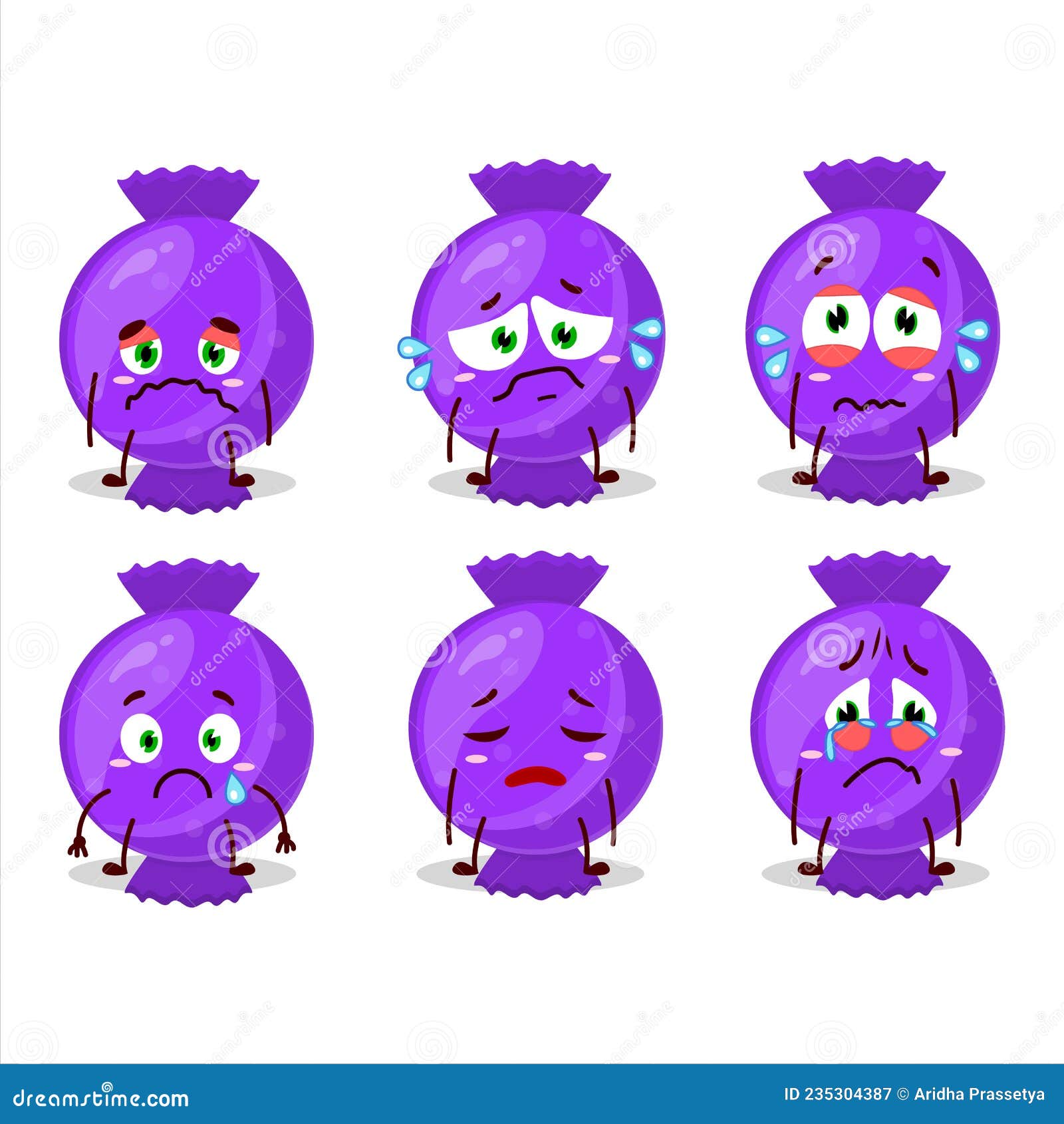Blue Candy Wrap Cartoon Character with Sad Expression Stock ...