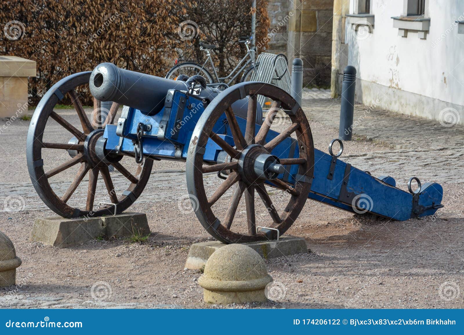 Blue Cannon Fixed To the Ground from the Side Stock Photo - Image of ...