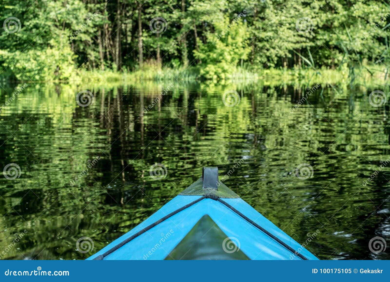 Blue canoe on the river stock image. Image of calm, summer - 100175105