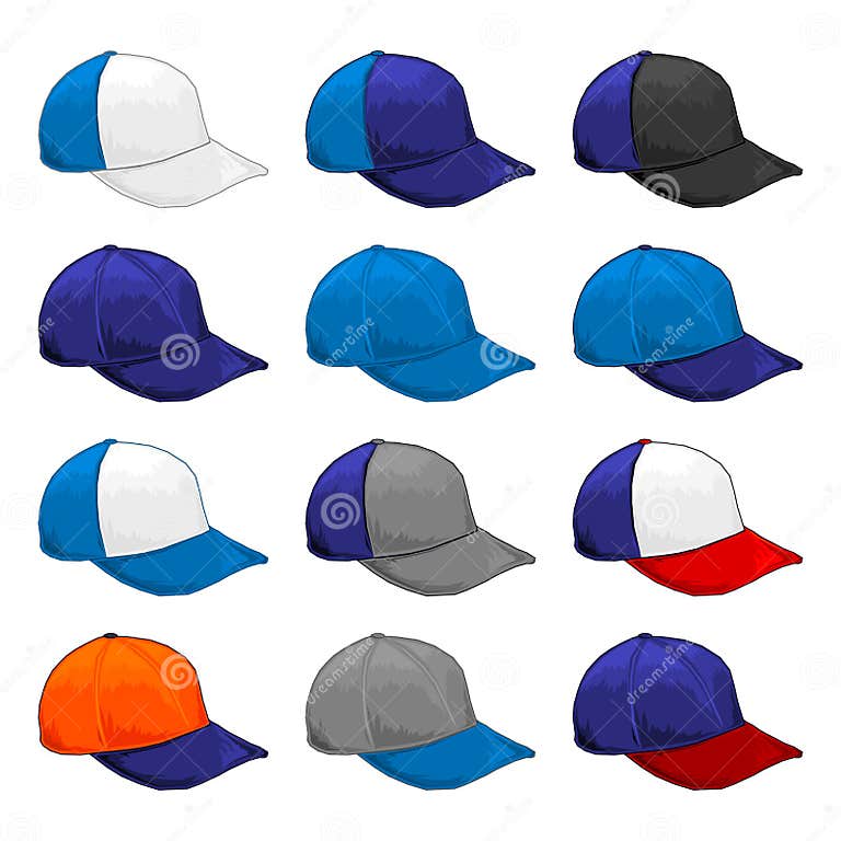 Blue Cap, Vector Variety of Color Combinations Cap Template Stock ...