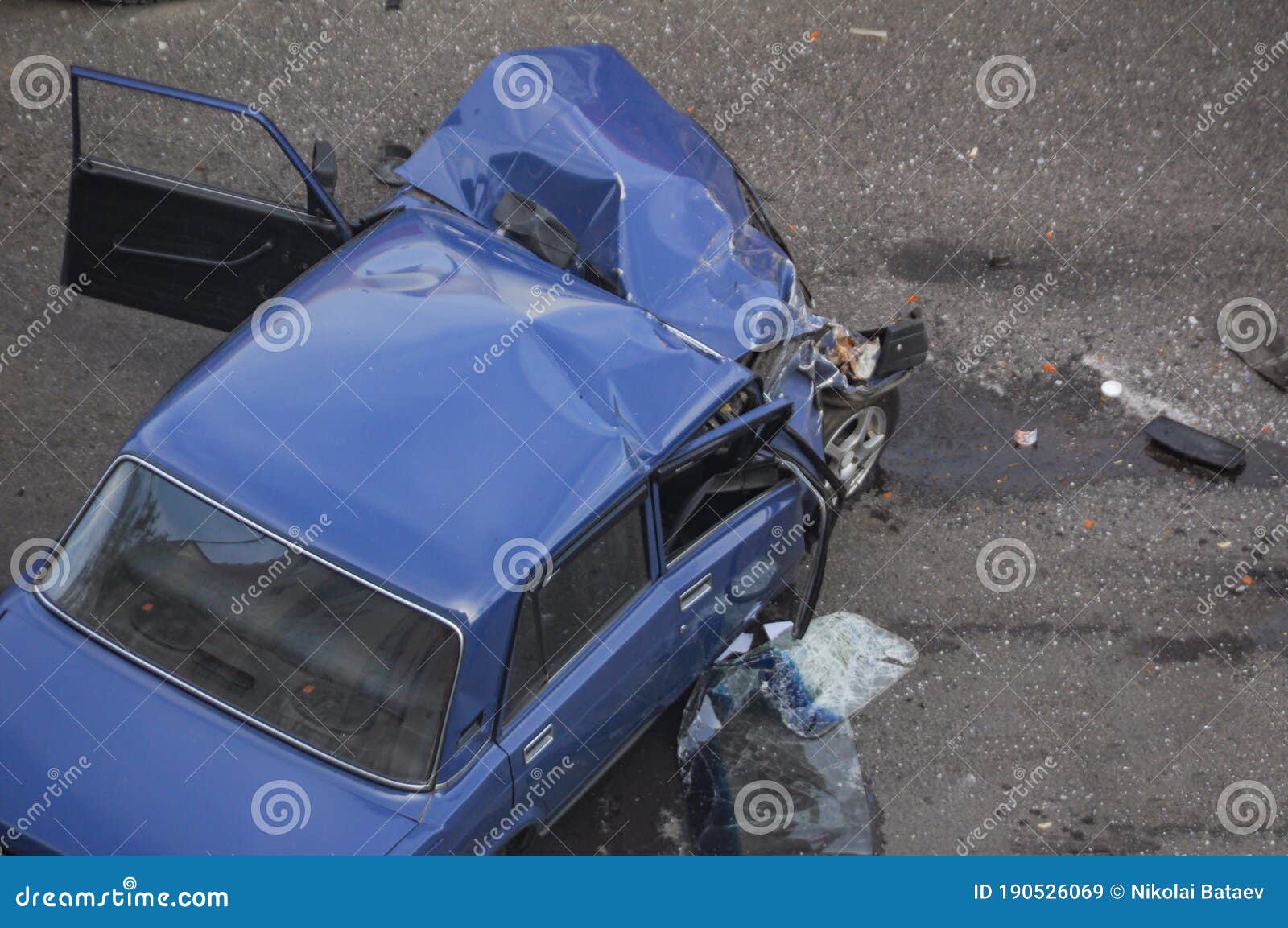 Blue Car with a Broken Front Stock Image - Image of metal, damage ...