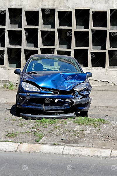 Blue car crash stock image. Image of crush, crash, transportation ...