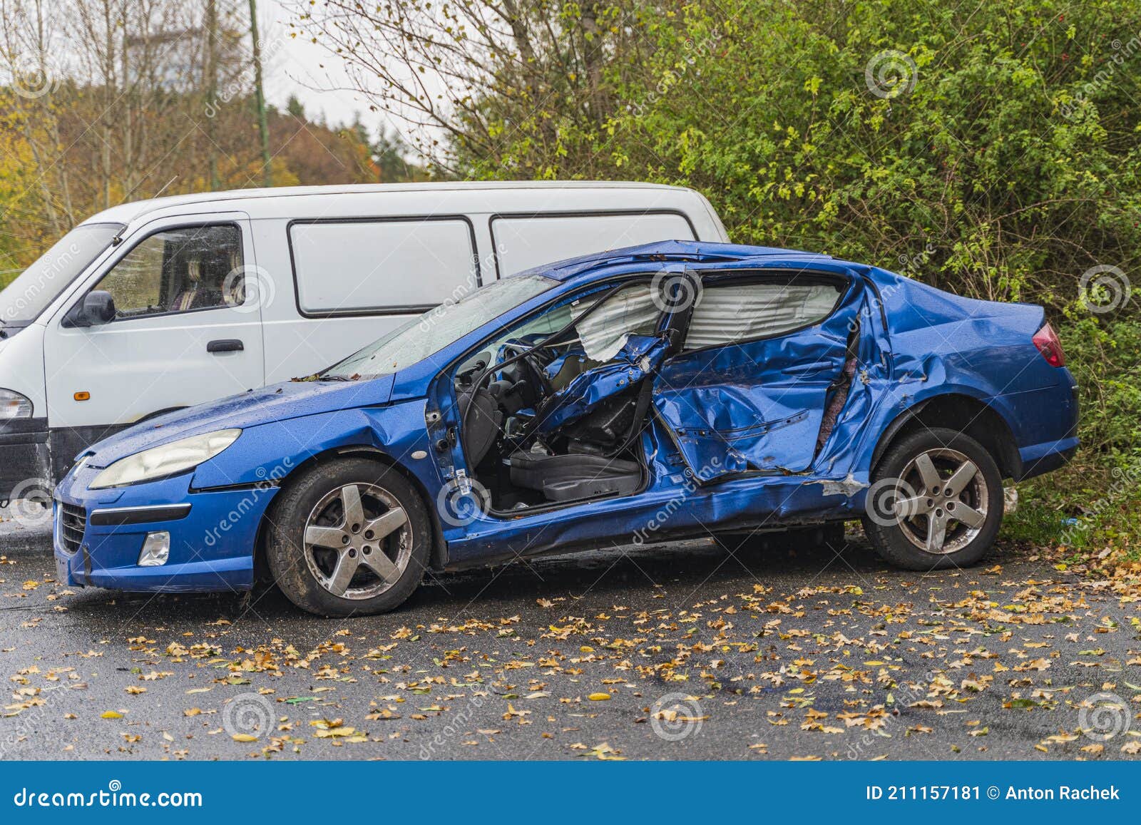 Blue Car Crashed from the Driver& X27;s Side Stock Image - Image of ...