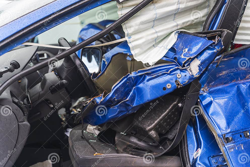 Blue Car Crashed from the Driver& X27;s Side Stock Image - Image of ...