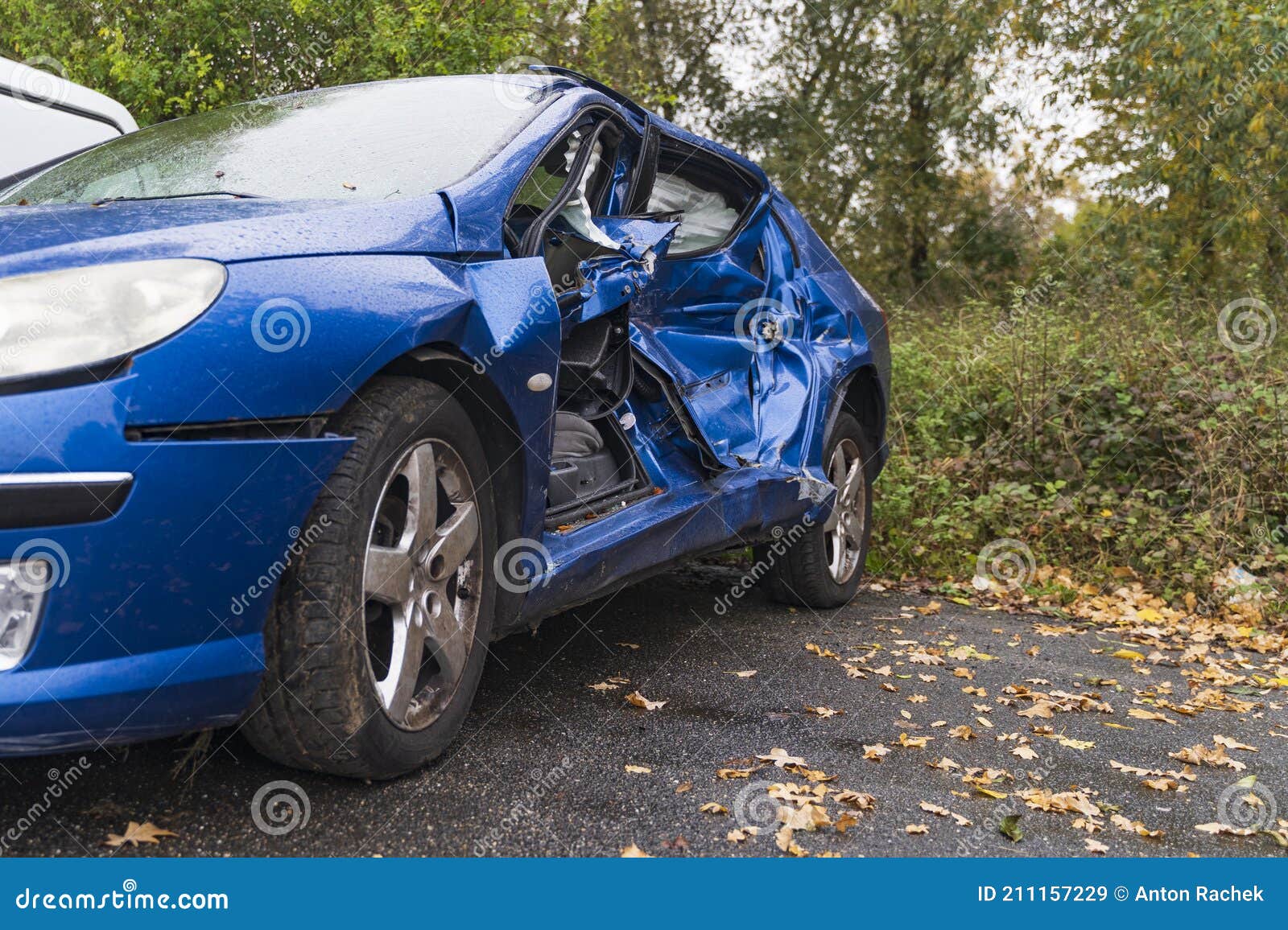 Blue Car Crashed from the Driver& X27;s Side Stock Image - Image of ...