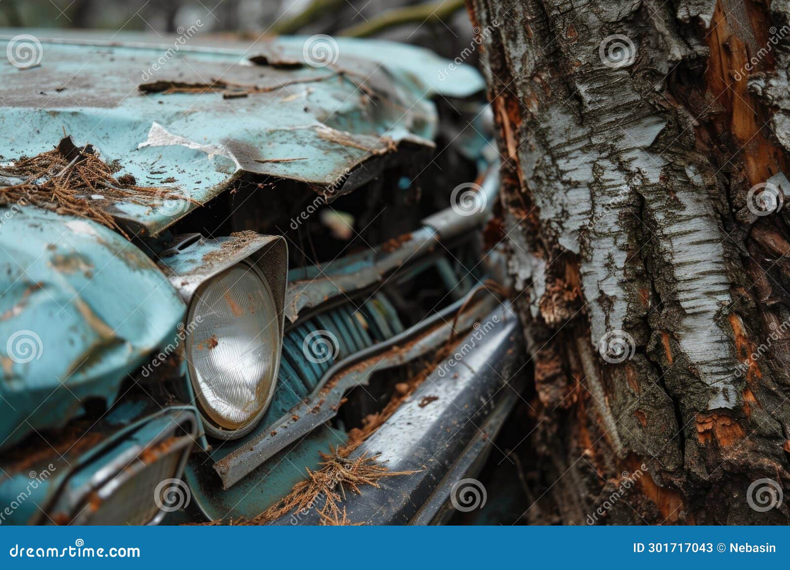 Blue Car with Dented Front End and Smashed Headlight Stock Image ...