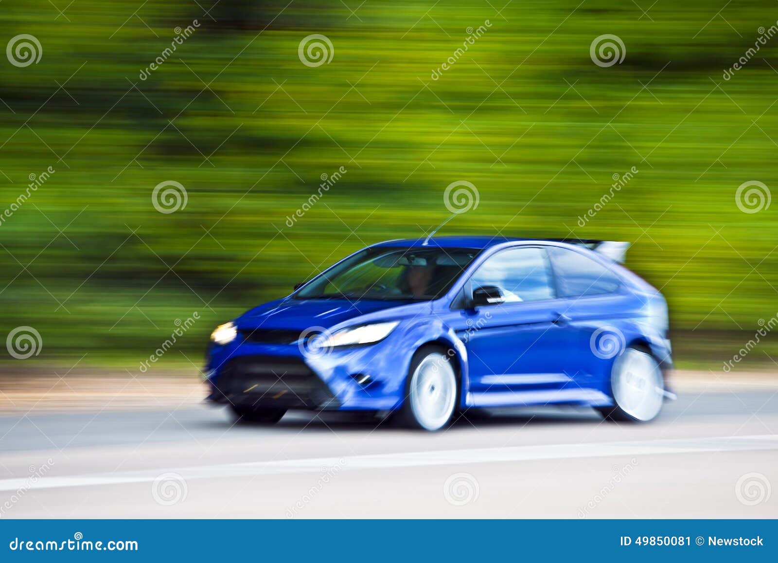 Blue Car Driving Fast on Country Road Stock Image - Image of driver ...