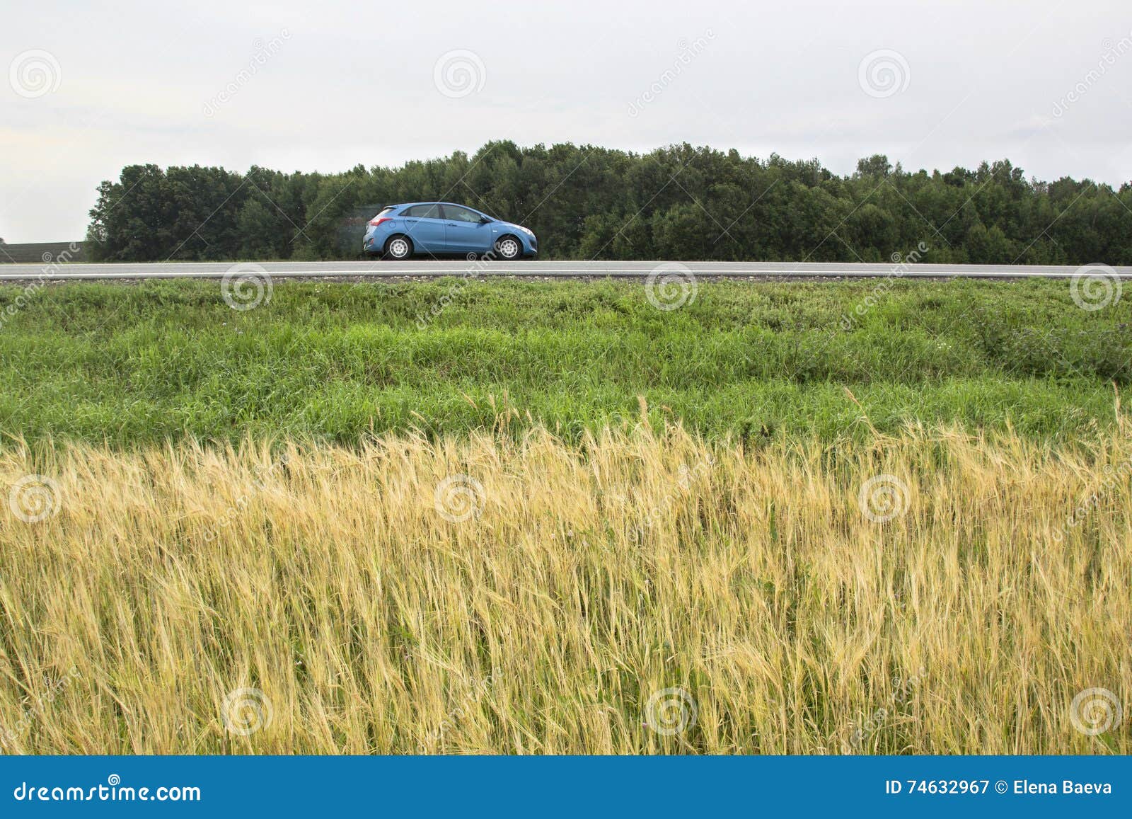 Blue car stock image. Image of path, summer, highway - 74632967