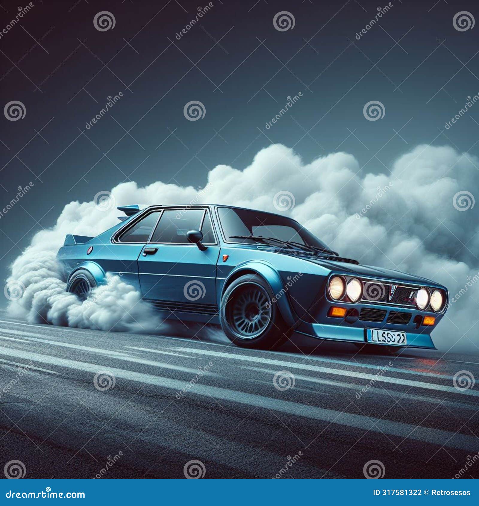 Blue Car Emitting Smoke stock photo. Image of emissions - 317581322