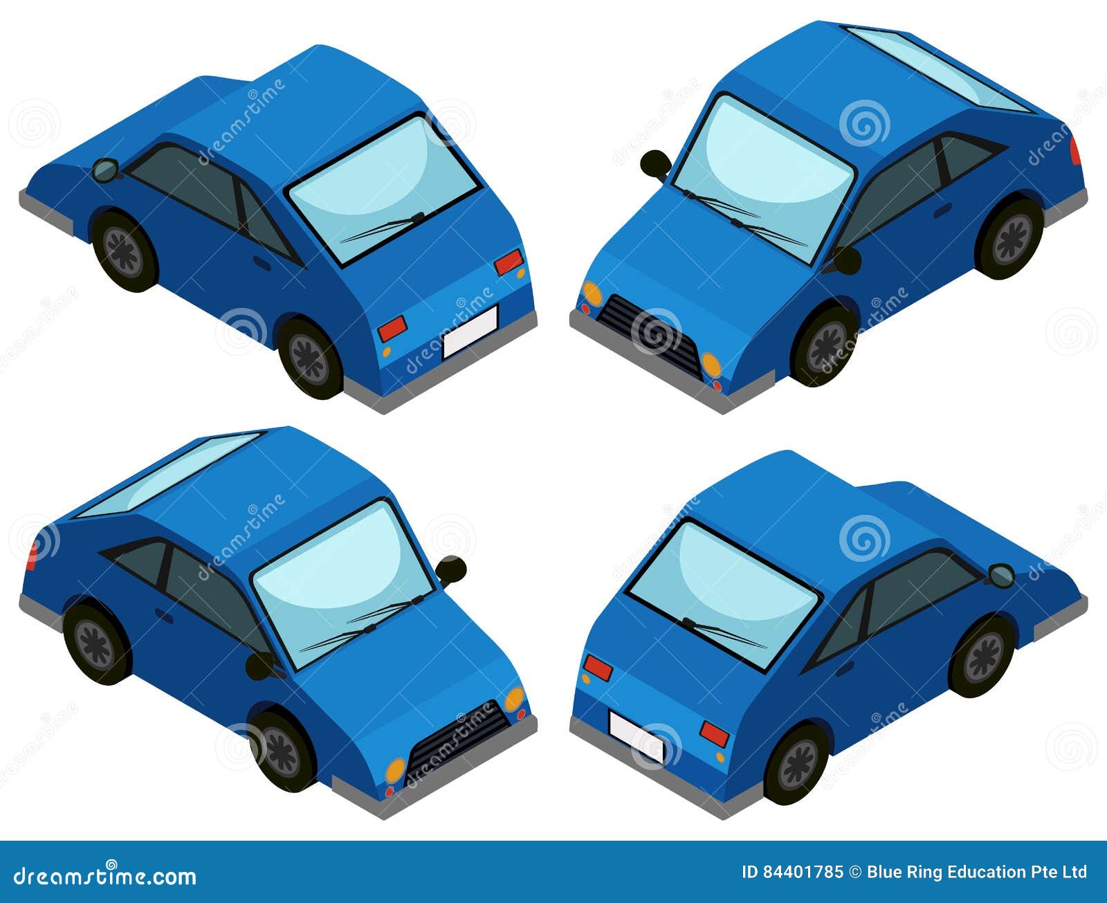 Blue Car from Four Different Angles Stock Illustration - Illustration ...