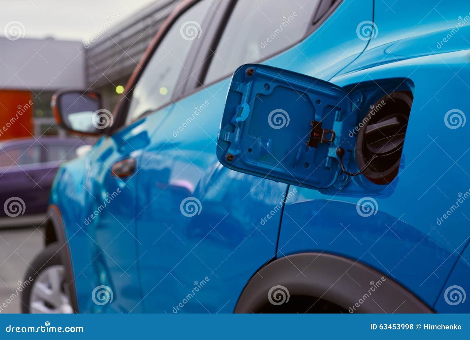 Blue Car with the Gas Tank Opening Stock Photo - Image of vehicle, cars ...