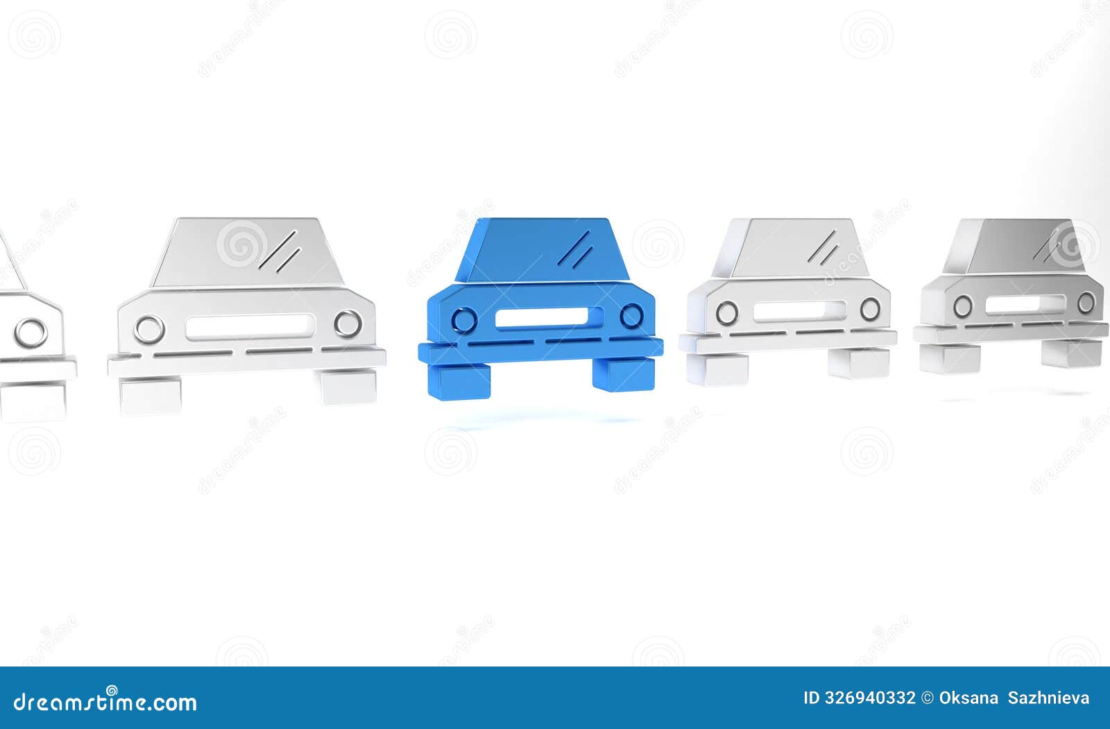 Blue Car Icon Isolated on White Background. Front View. Minimalism ...