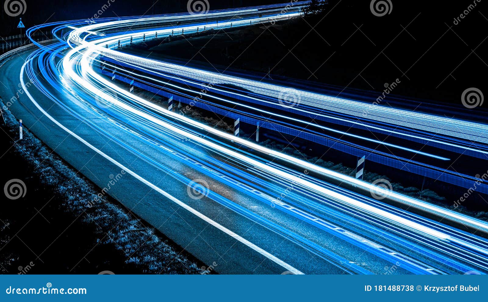 Blue Car Lights at Night. Long Exposure Stock Photo - Image of highway ...