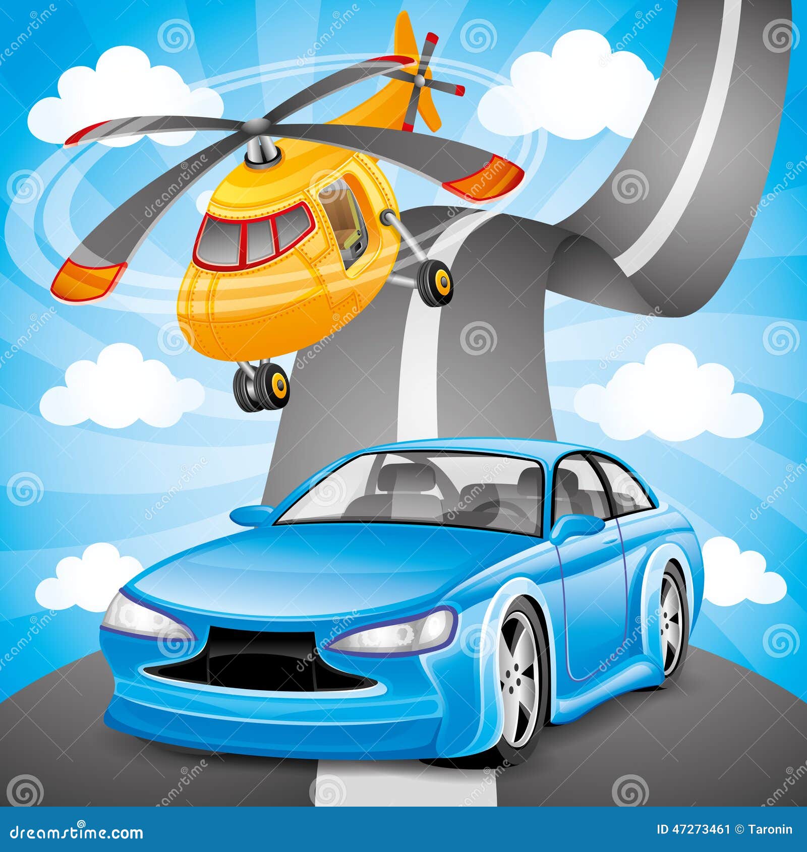 Blue Car and Orange Helicopter. Stock Vector - Illustration of ...