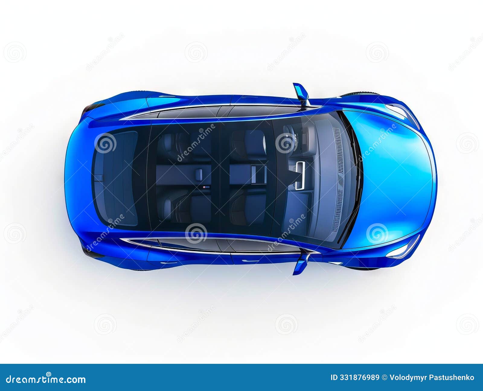 A Blue Car is Shown from Above on a White Background Stock Image ...