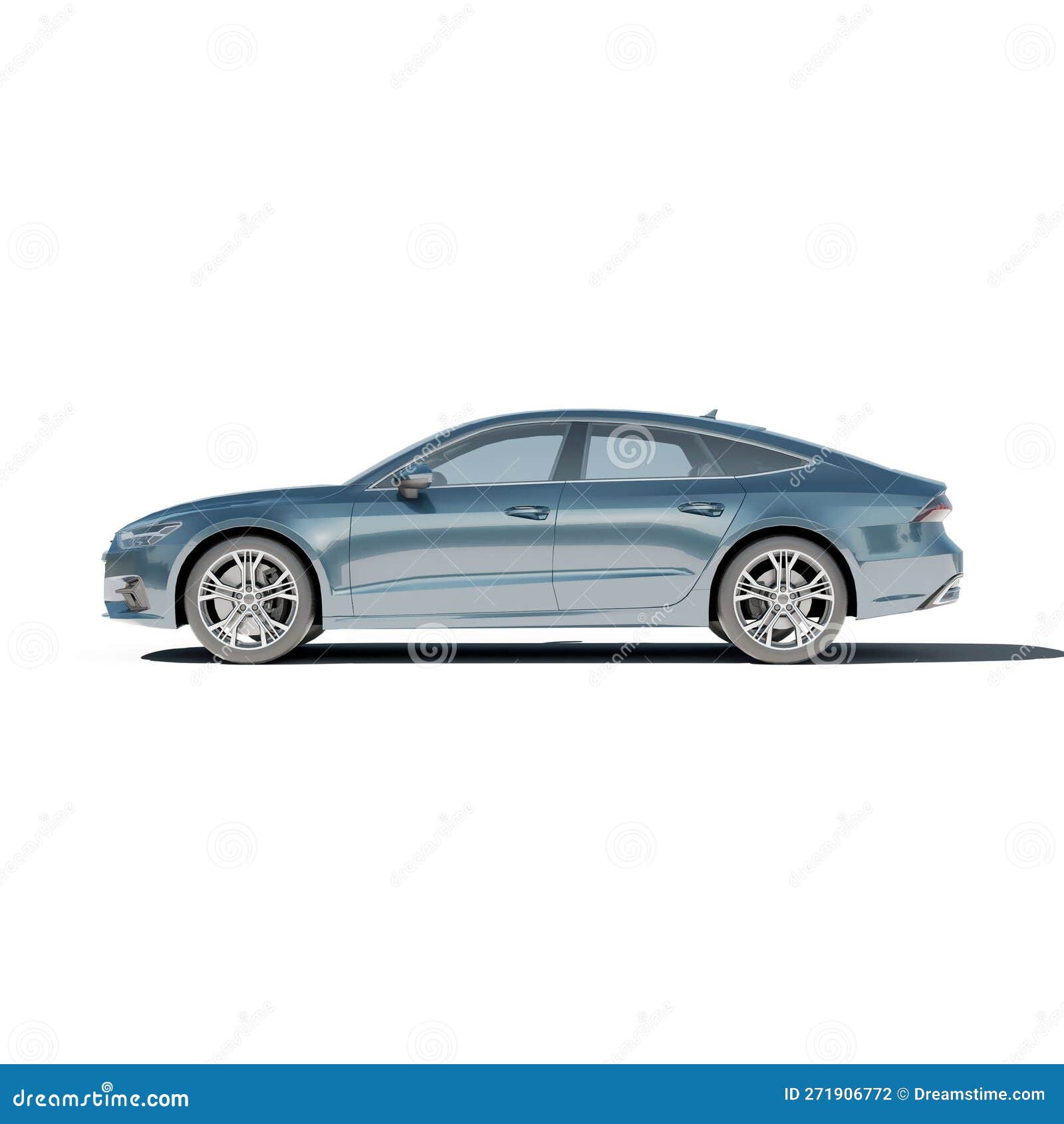 A Blue Car from Side View, 3d Rendering Stock Illustration ...