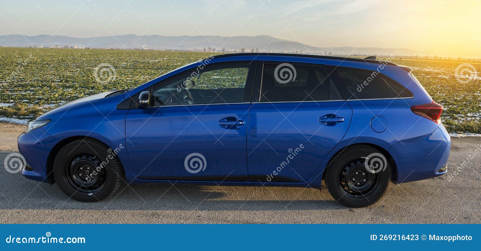 Blue Car Side View Picture in a Field Stock Image - Image of road ...