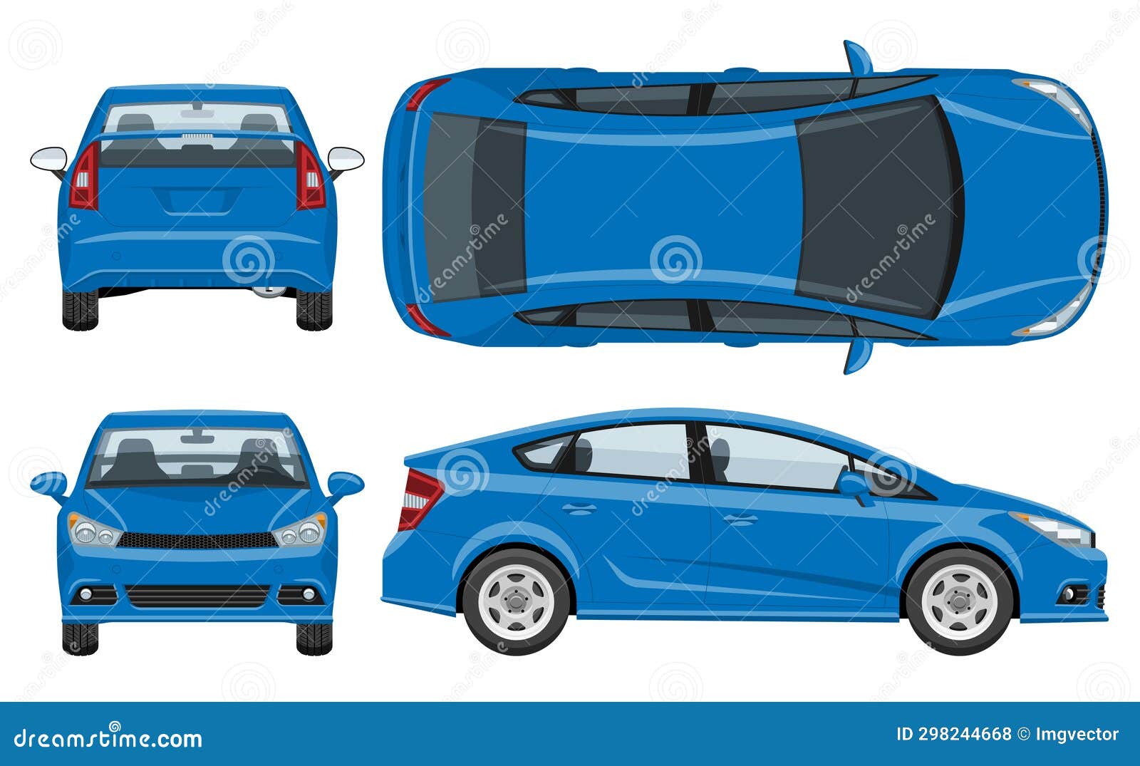 Blue Car Vector Template Side, Front, Back Top View Stock Vector ...