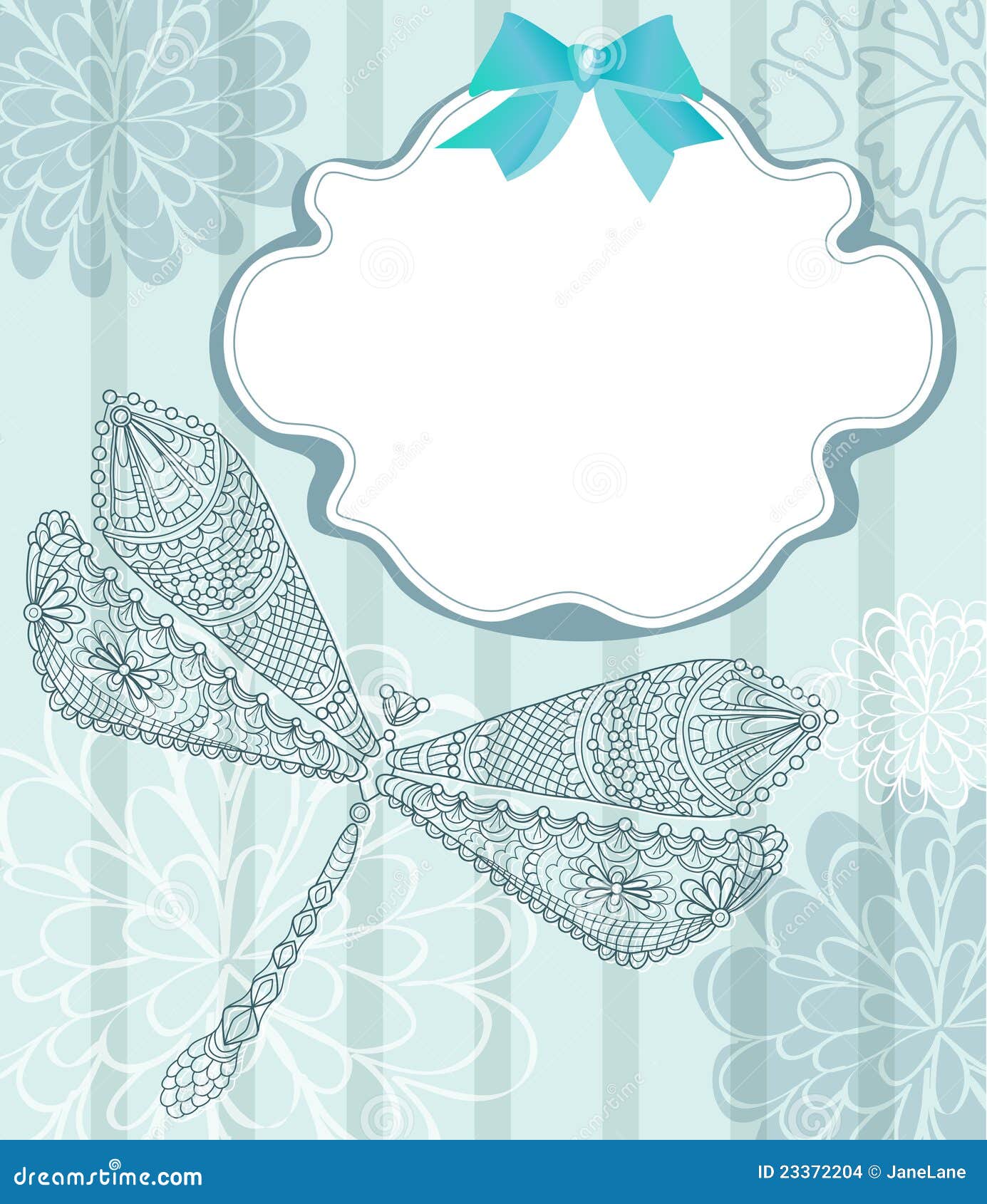 Blue Card with Beautiful Dragonfly and Flowers Stock Vector ...