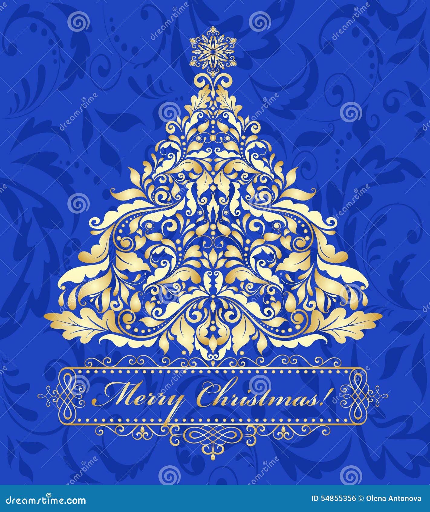 Blue Card with Golden Christmas Tree Stock Vector - Illustration of ...