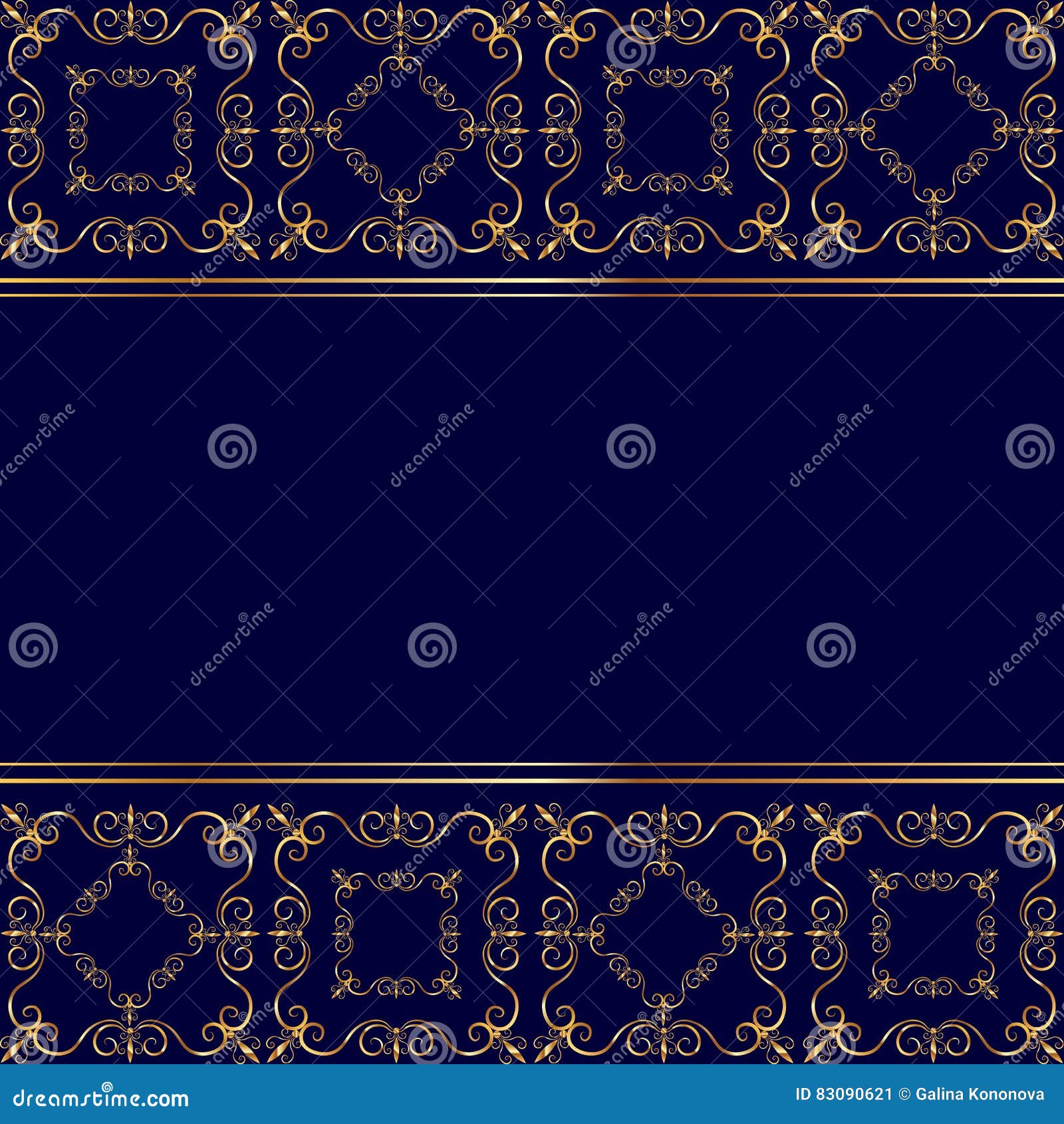 Blue Card with Golden Ornament Stock Illustration - Illustration of ...