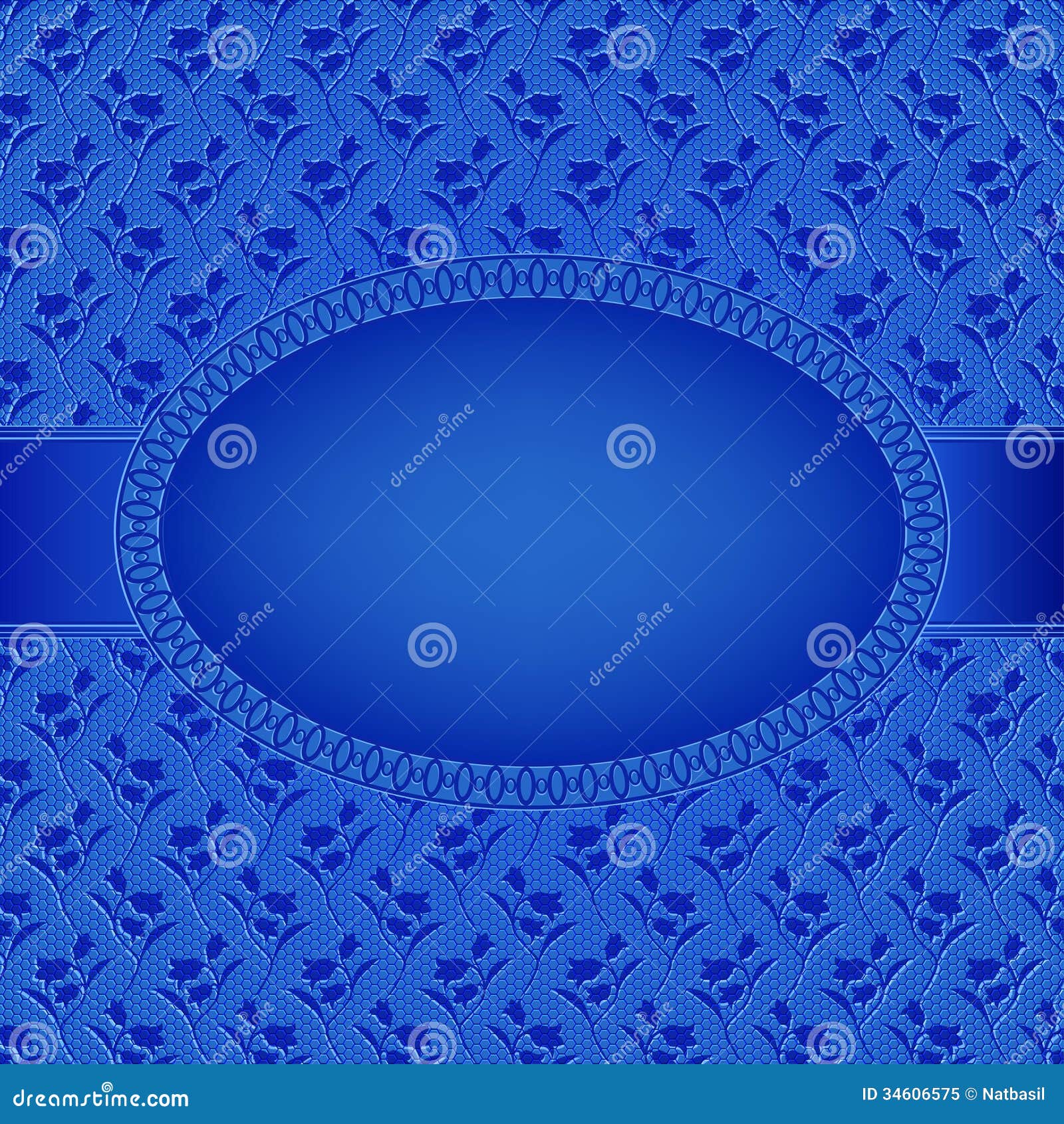 Blue Card with Oval Frame on Flowers Background Stock Vector ...