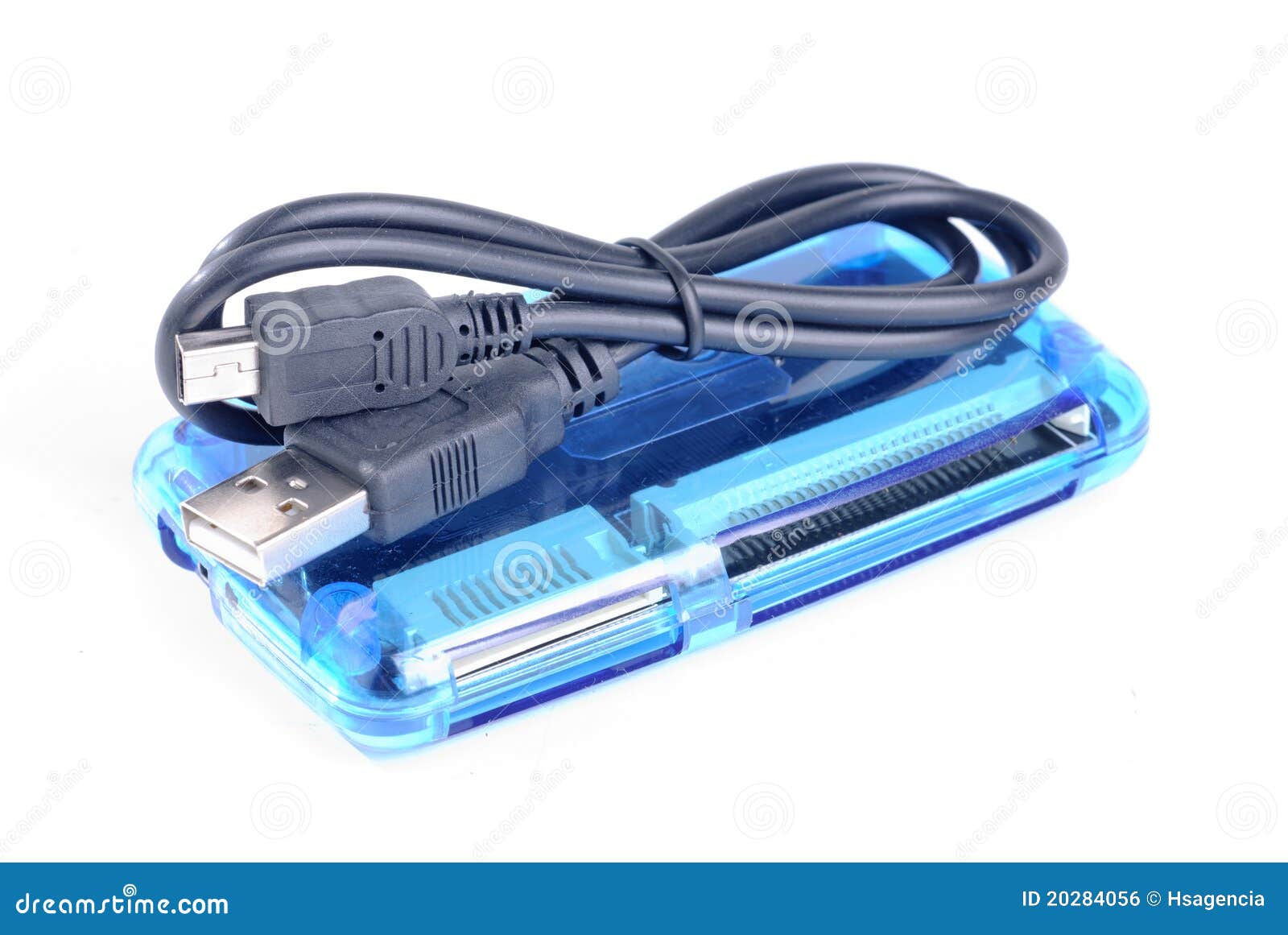 Blue Card Reader and Black Cable Stock Photo - Image of technology ...