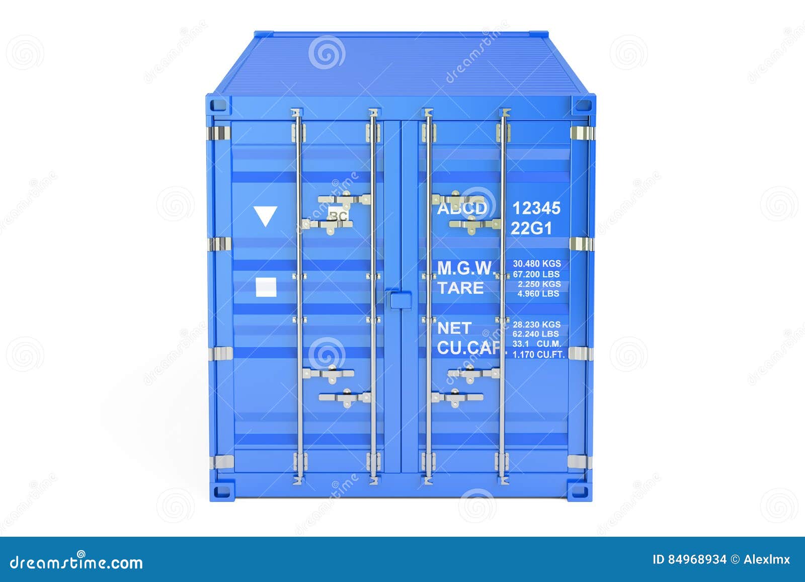 Blue Cargo Container, Front View. 3D Rendering Stock Illustration ...