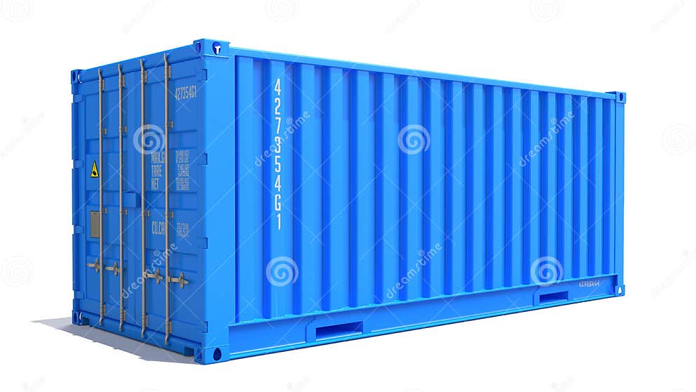 Blue Cargo Container Isolated on White. Stock Photo - Image of receive ...