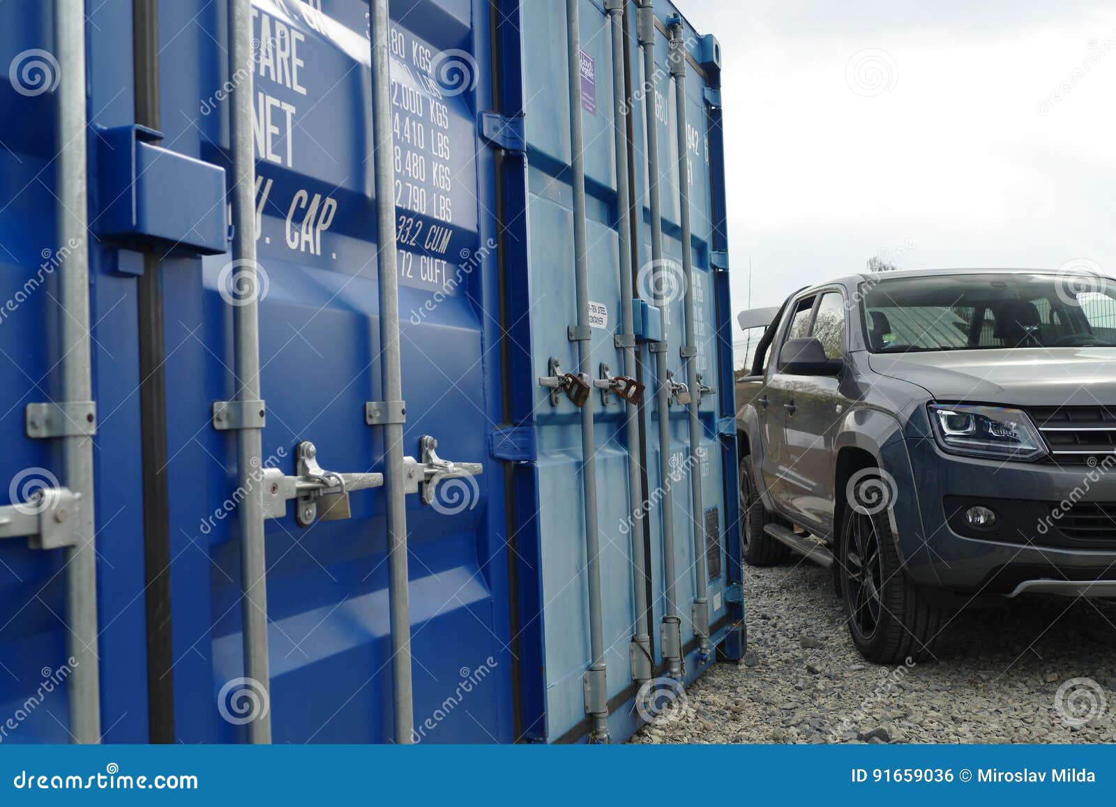Blue cargo container stock photo. Image of cargo, port - 91659036