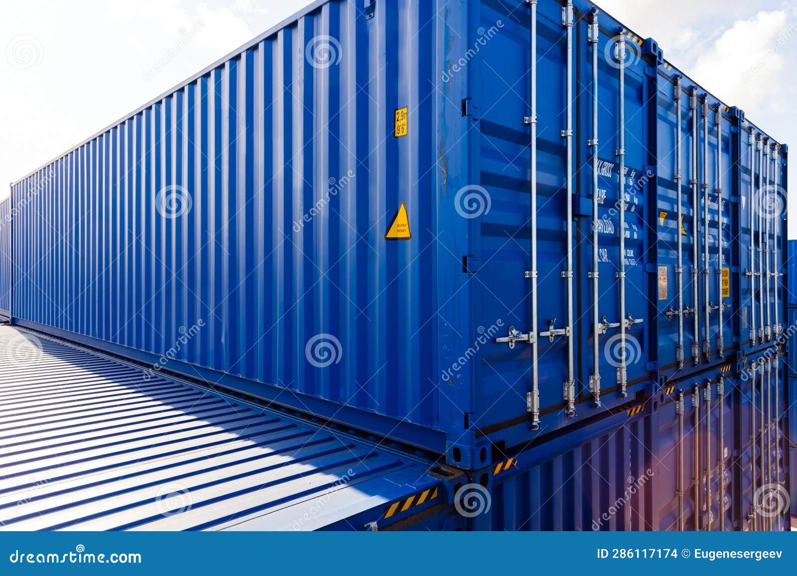 Blue Cargo Containers are Stacked in the Storage Area Stock Photo ...