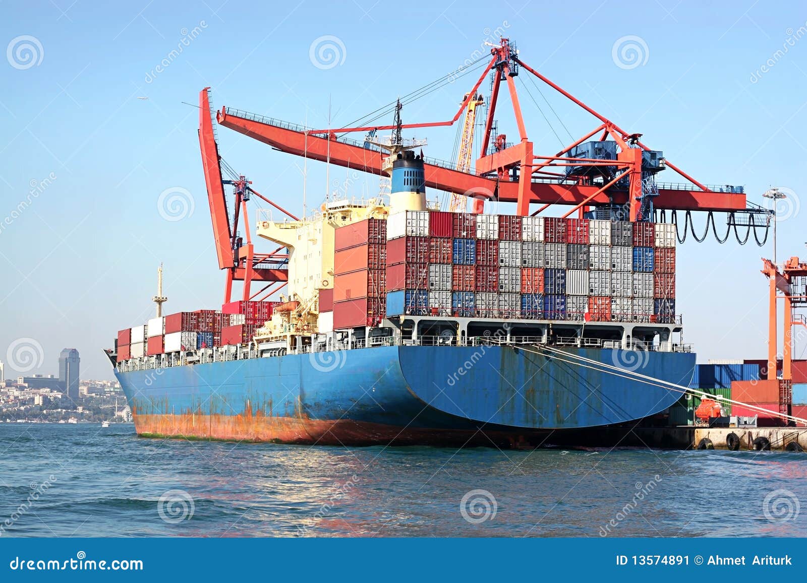 Blue cargo ship stock image. Image of full, business - 13574891