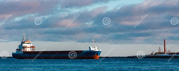 Blue cargo ship stock photo. Image of transport, cold - 93288708