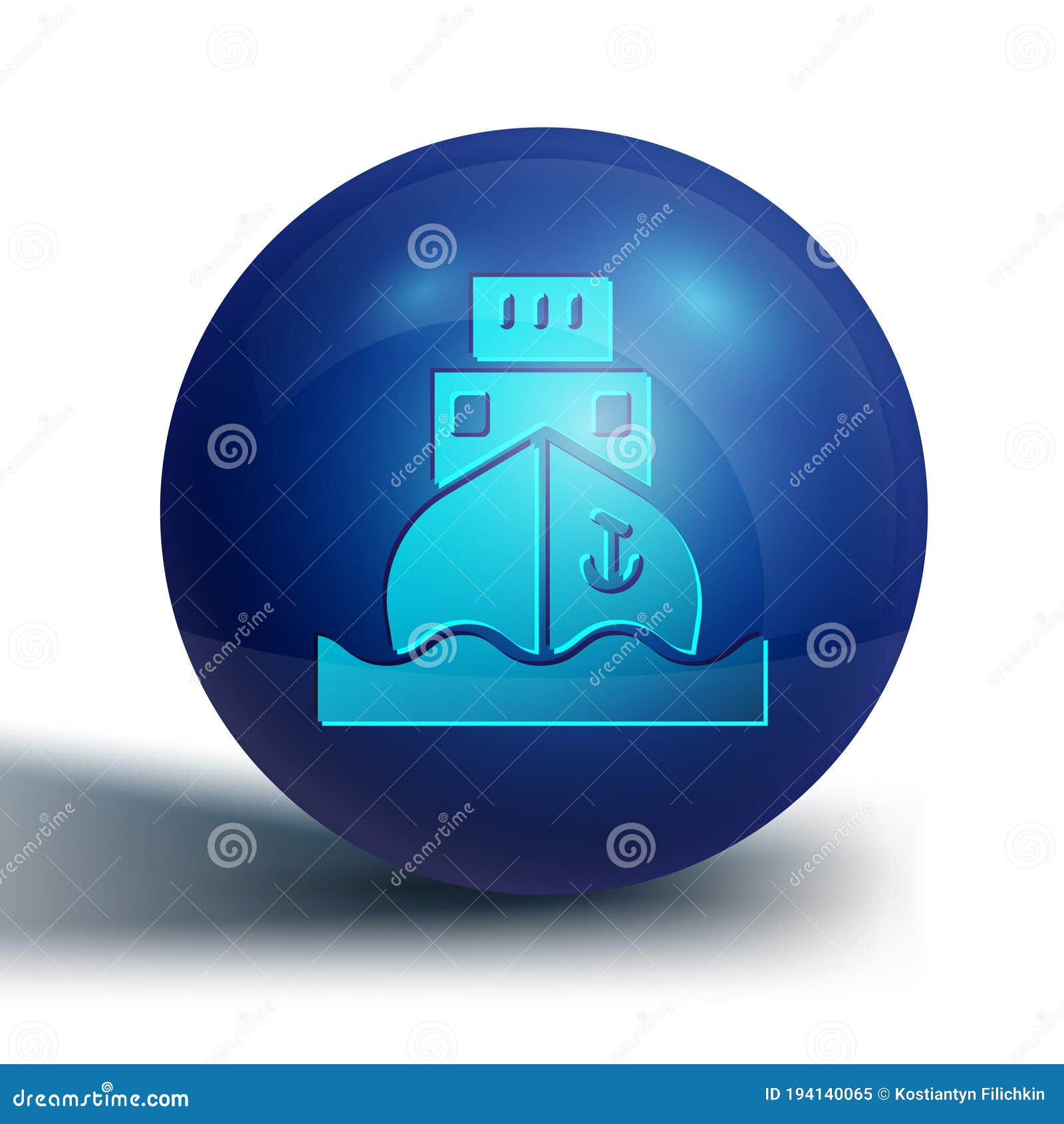 Blue Cargo Ship Icon Isolated on White Background. Blue Circle Button ...