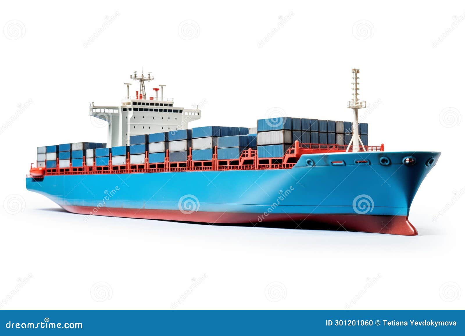Blue Cargo Ship Isolated on White Background. Side View, Mockup Stock ...