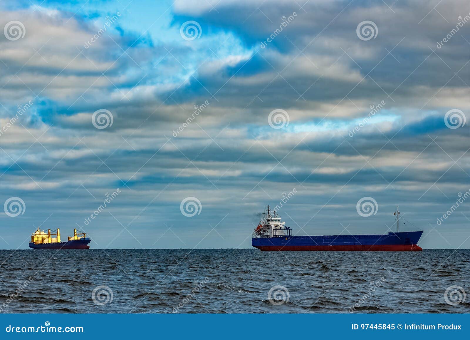 Blue cargo ships stock image. Image of boat, anchored - 97445845