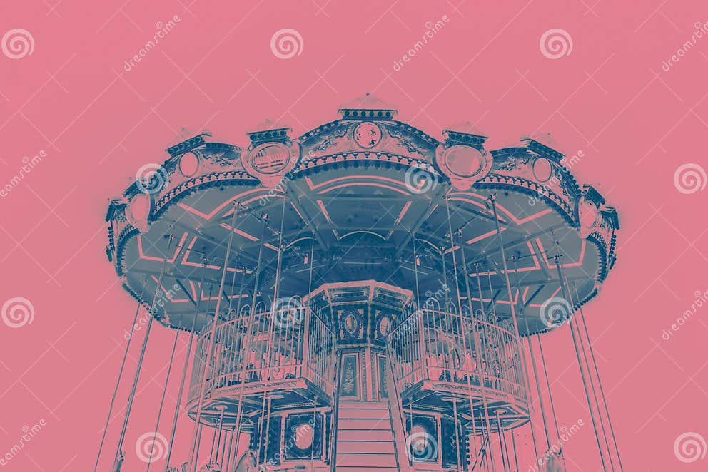 Blue Carousel on a Pink Background Stock Illustration - Illustration of ...