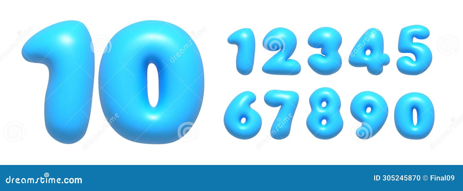 Blue cartoon 3d numbers. stock vector. Illustration of five - 305245870