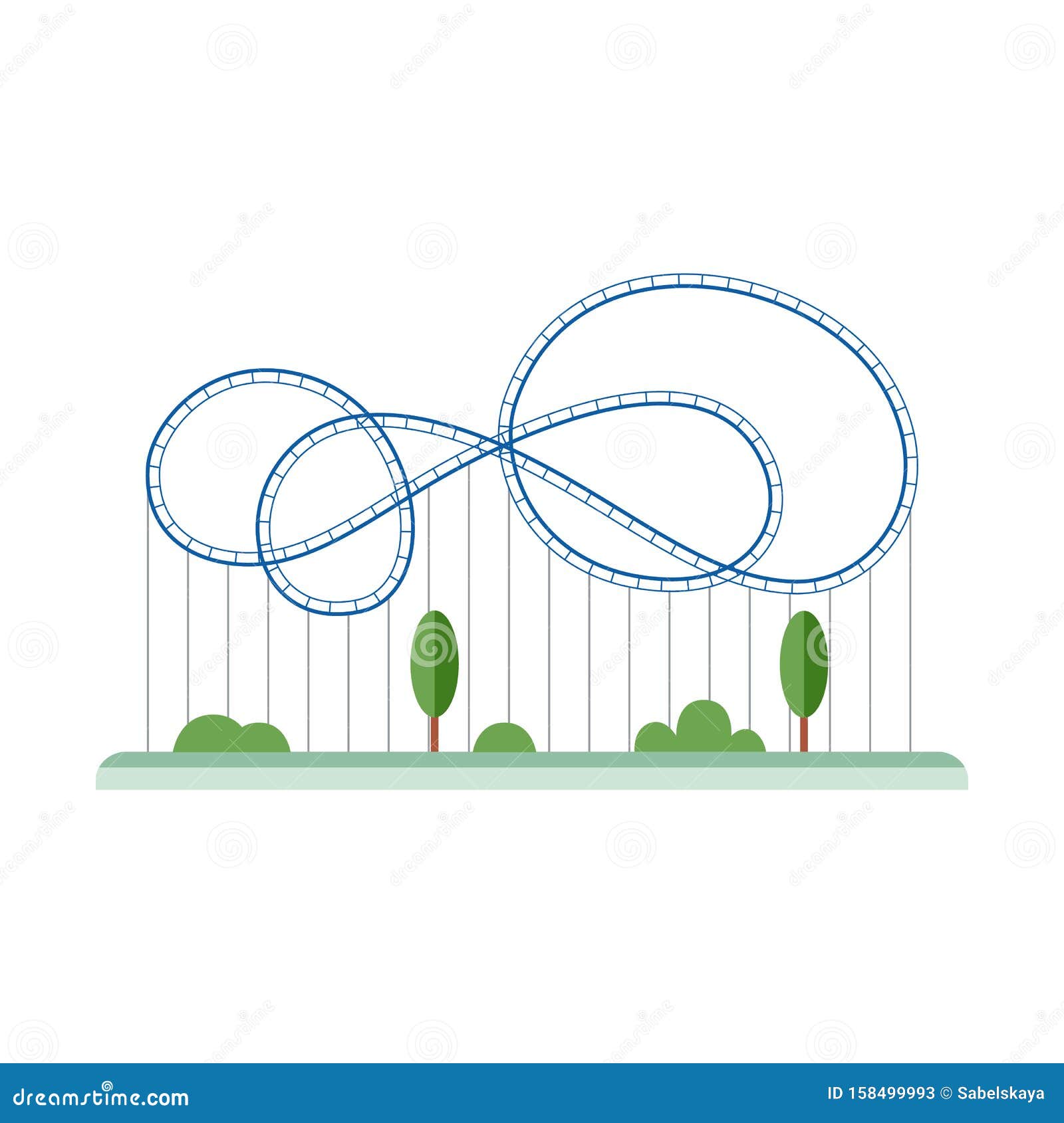 Blue Cartoon Rollercoaster with Empty Looping Rail Track Stock Vector ...