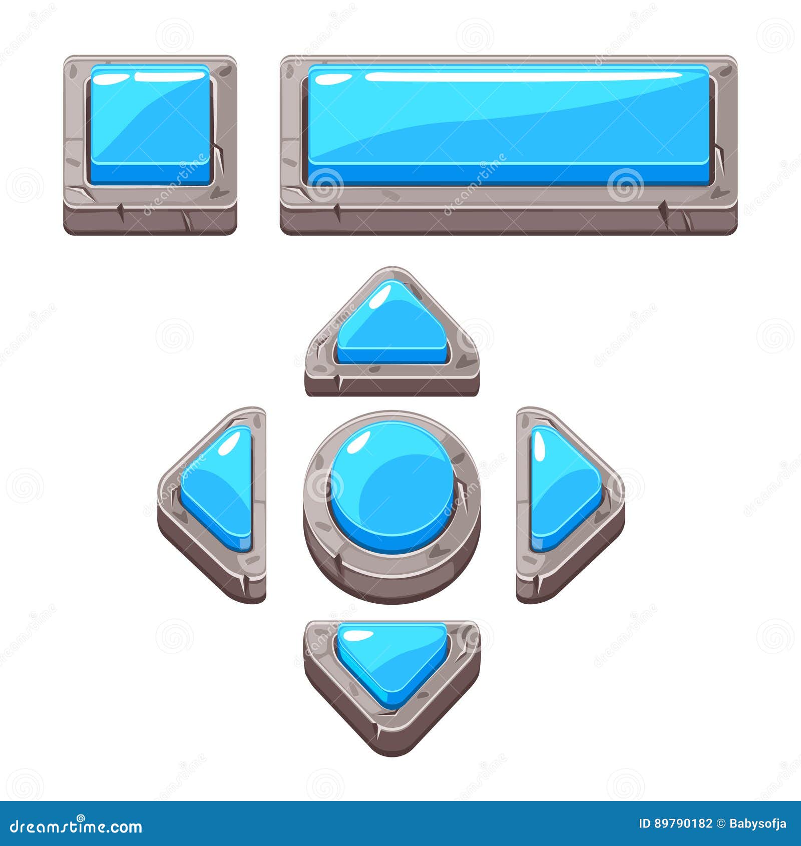 Blue Cartoon Stone Buttons for Game or Web Design Stock Illustration ...