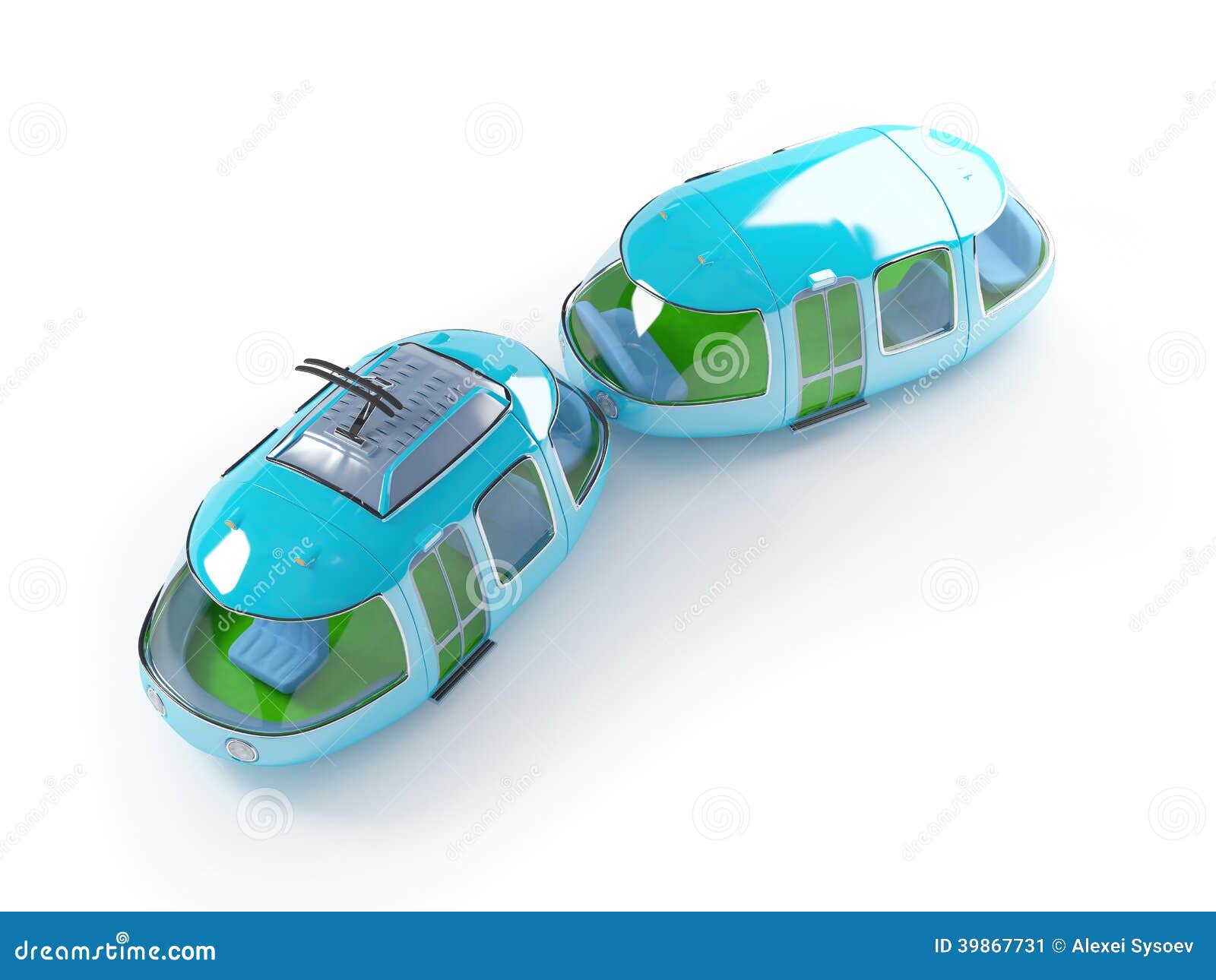 Blue Cartoon Tram Two Wagon Stock Illustration - Illustration of ...