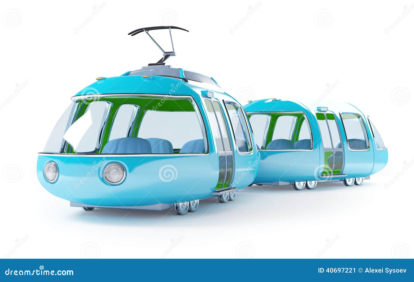 Blue Cartoon Tram Two Wagon Stock Illustration - Illustration of child ...