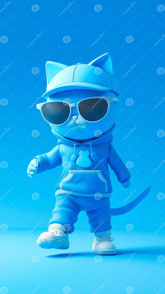 Blue Cat Character Dancing in a Blue Studio Stock Photo - Image of ...