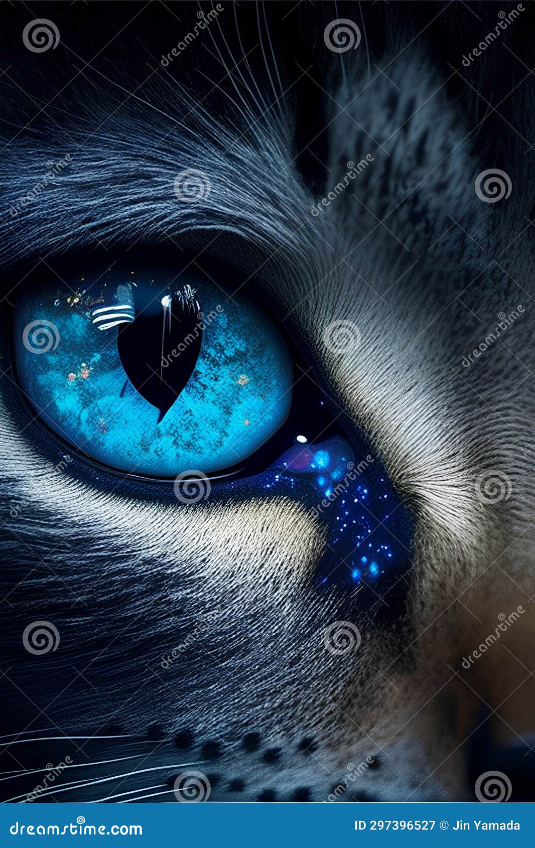 Blue Cat Eyes with Space and Stars. Computer Generated 3D Photo ...