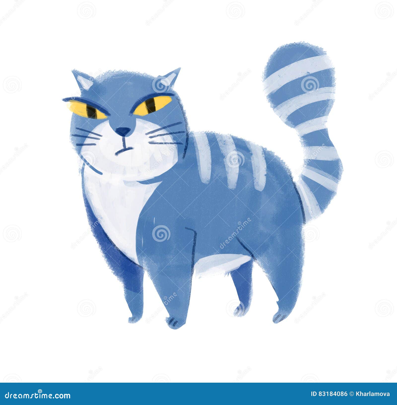 Blue cat. Hand drawn stock illustration. Illustration of funny - 83184086