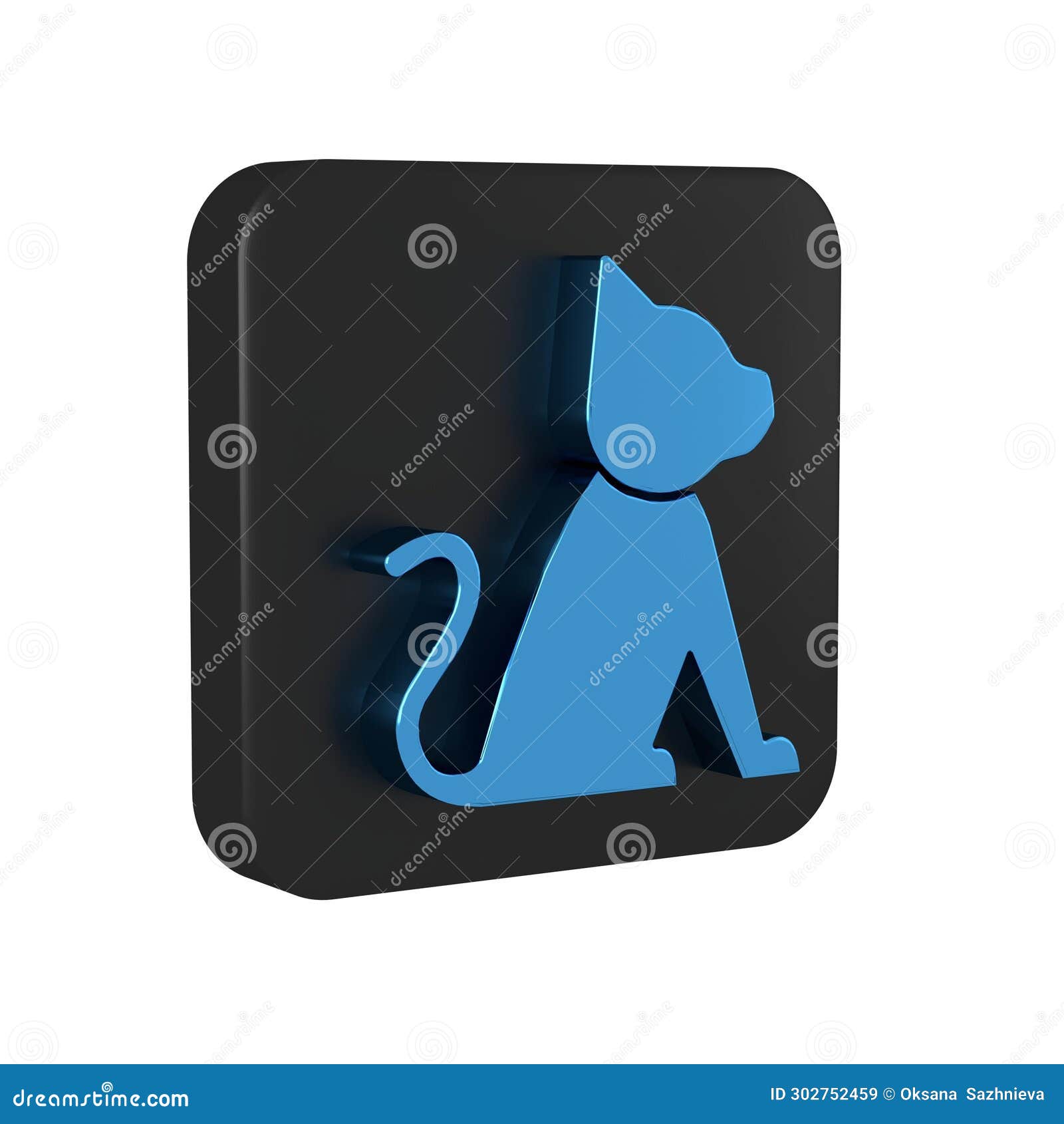 Blue Cat Icon Isolated on Transparent Background. Black Square Button ...